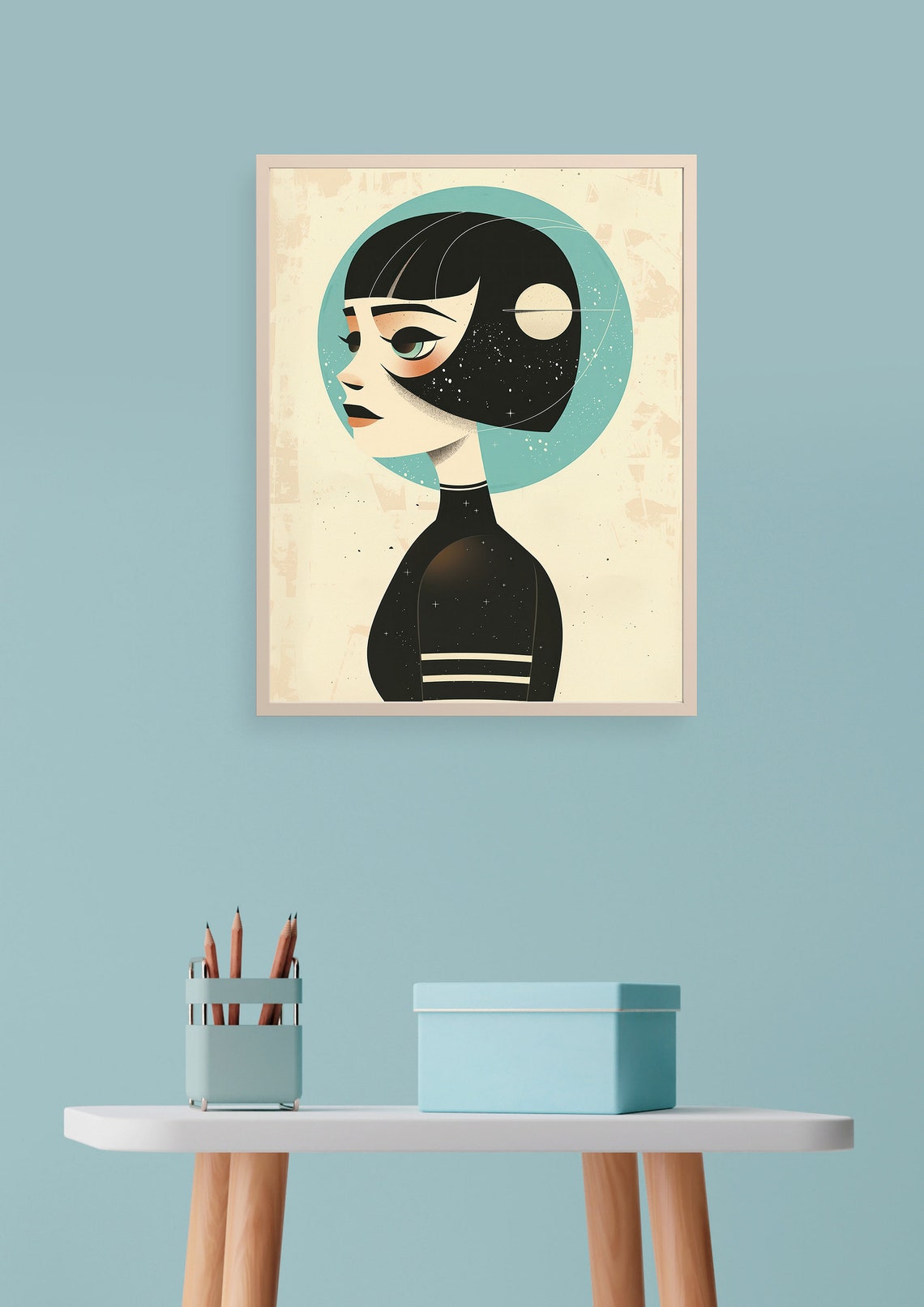 Retro Cosmic Girl Art Print - Vintage Space Girl Illustration - Mid ...