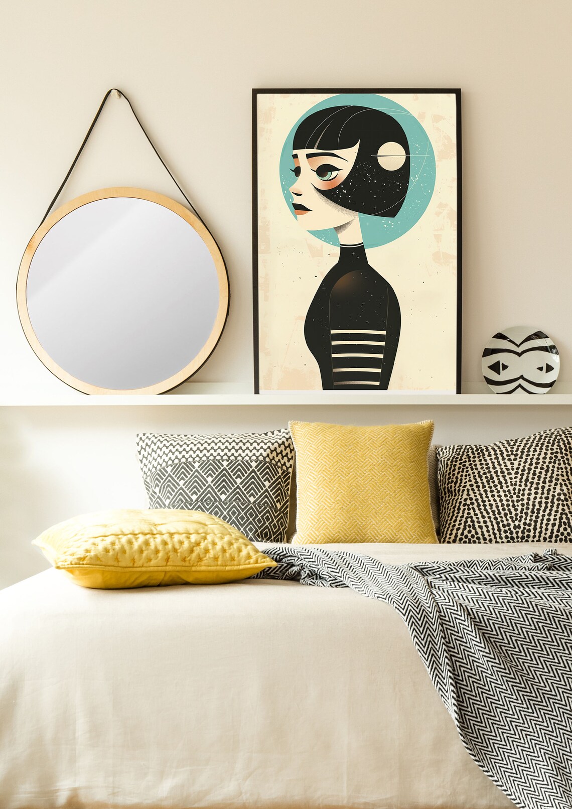 Retro Cosmic Girl Art Print - Vintage Space Girl Illustration - Mid ...