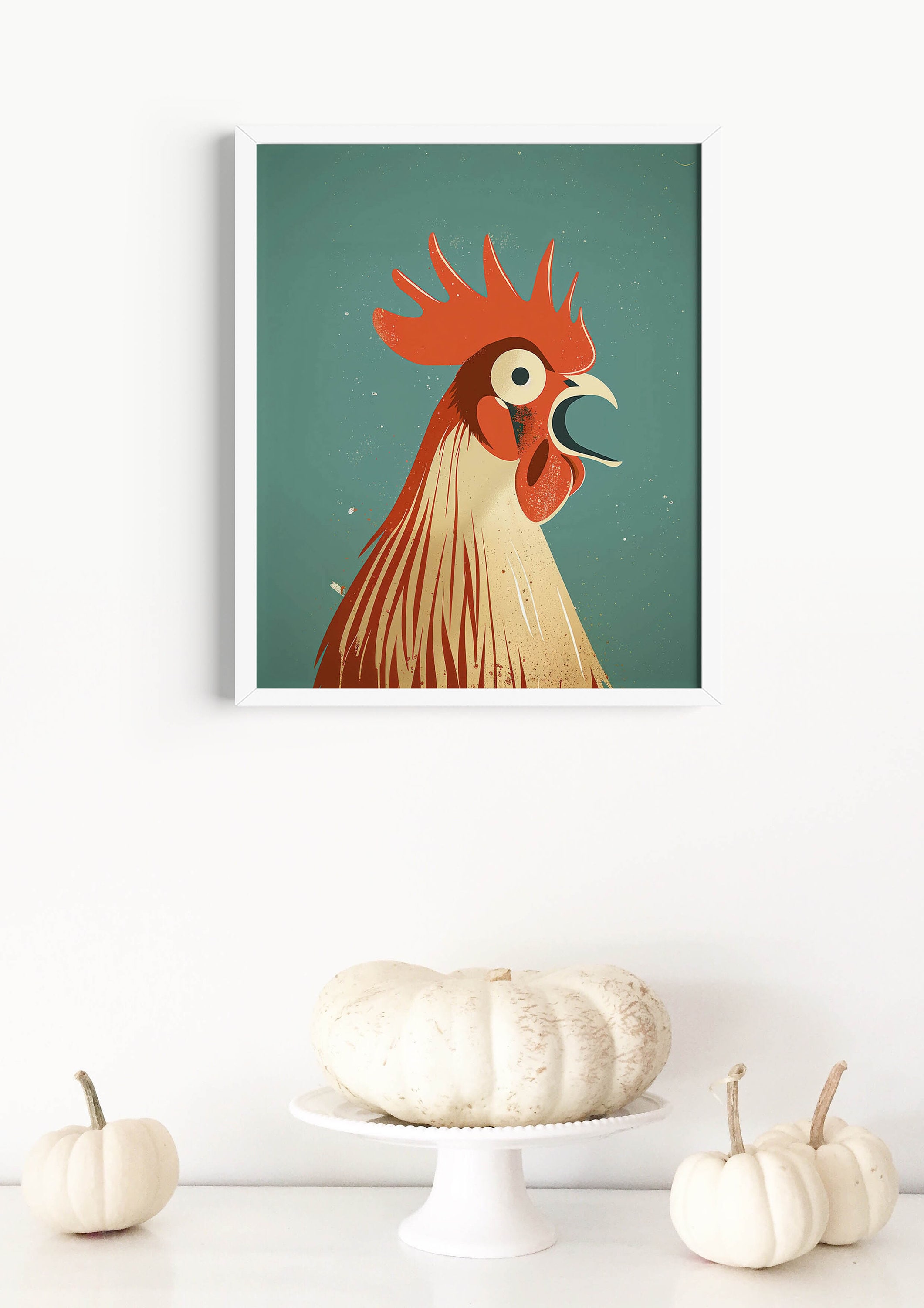 Retro Rooster Art Print, Whimsical Rooster Kitchen Decor, Farmhouse ...