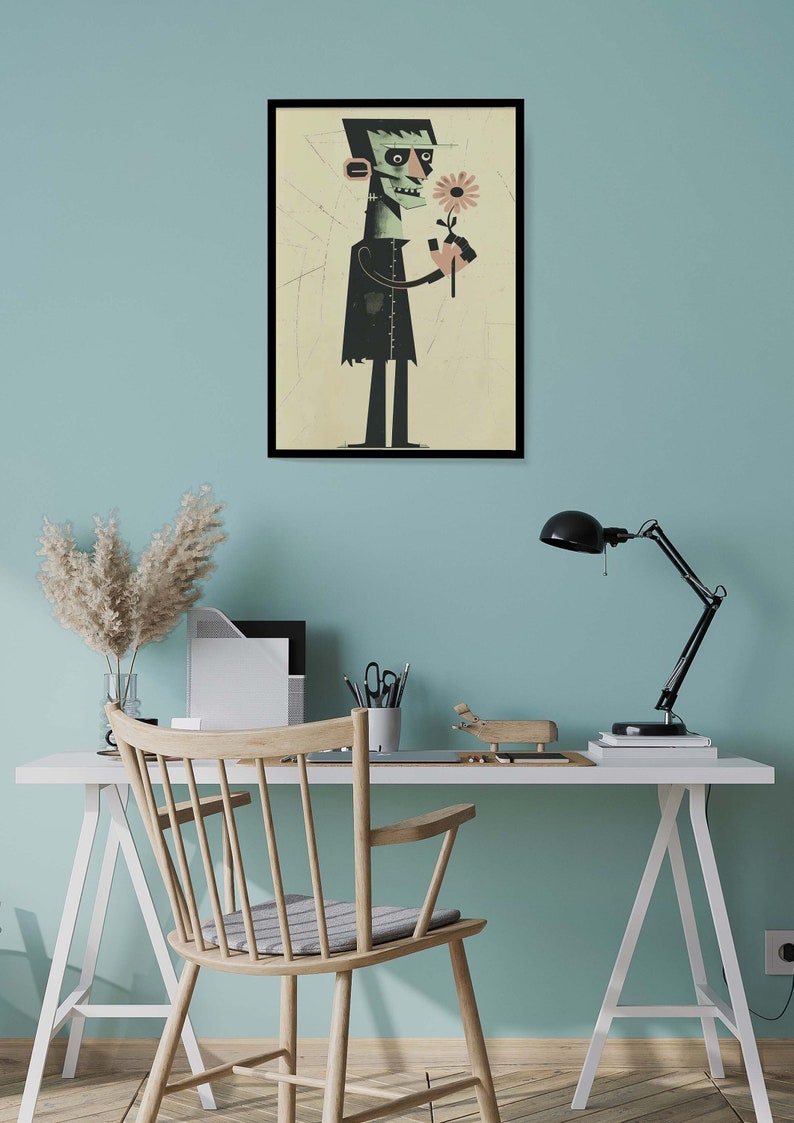 Retro Frankenstein With Flower Print - Vintage Monster Illustration ...