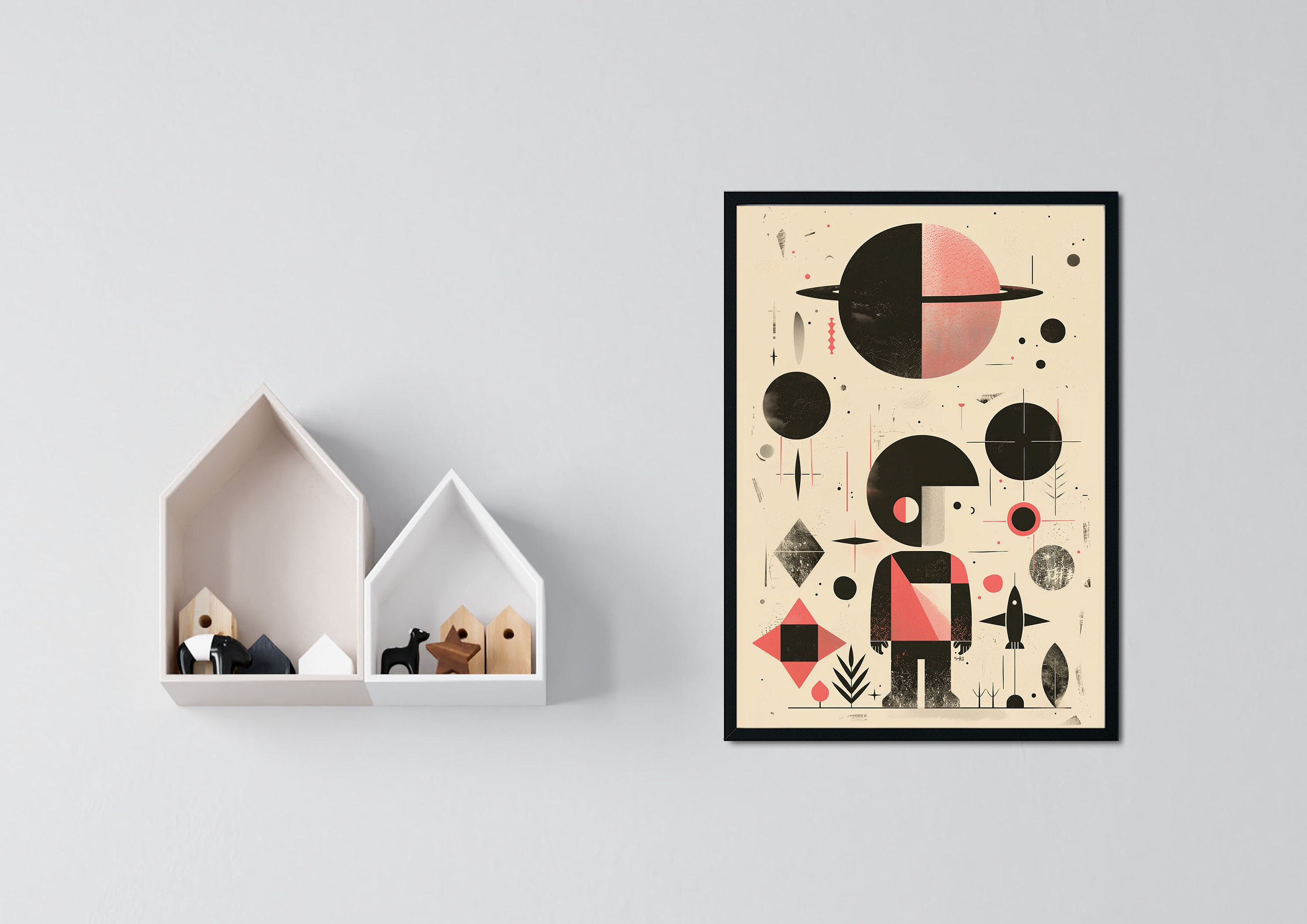 Retro Space Boy Print Mid-century Modern Kid Astronaut and Planets ...