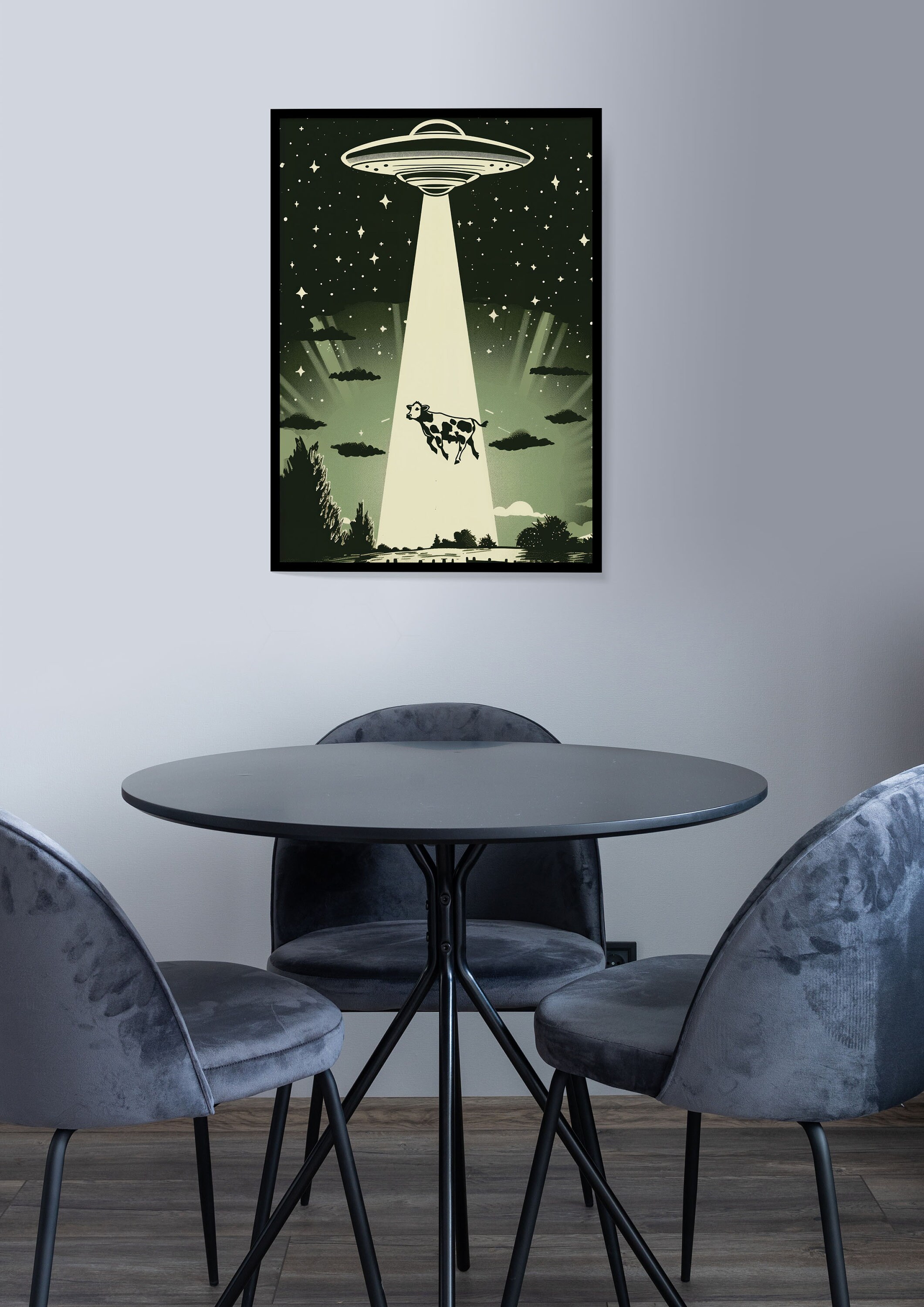 Retro Style UFO Cow Abduction Poster Vintage Sci-fi Alien Encounter Art ...