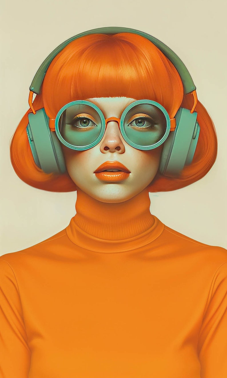 Retro Futuristic Woman Portrait, Vintage, Stylish Woman With Orange Bob ...