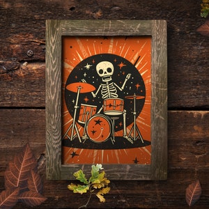 Retro Skeleton Drummer Art Print - Mid-century Modern Music Wall Decor ...