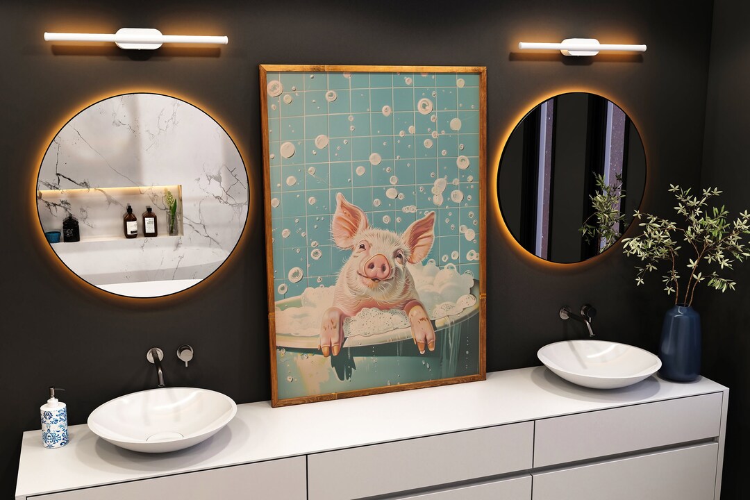 Retro Piggy: Adorable Piglet Soaking in a Bubbling Bath of Whimsy and ...
