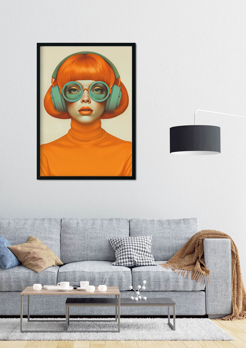Retro Futuristic Woman Portrait, Vintage, Stylish Woman With Orange Bob ...
