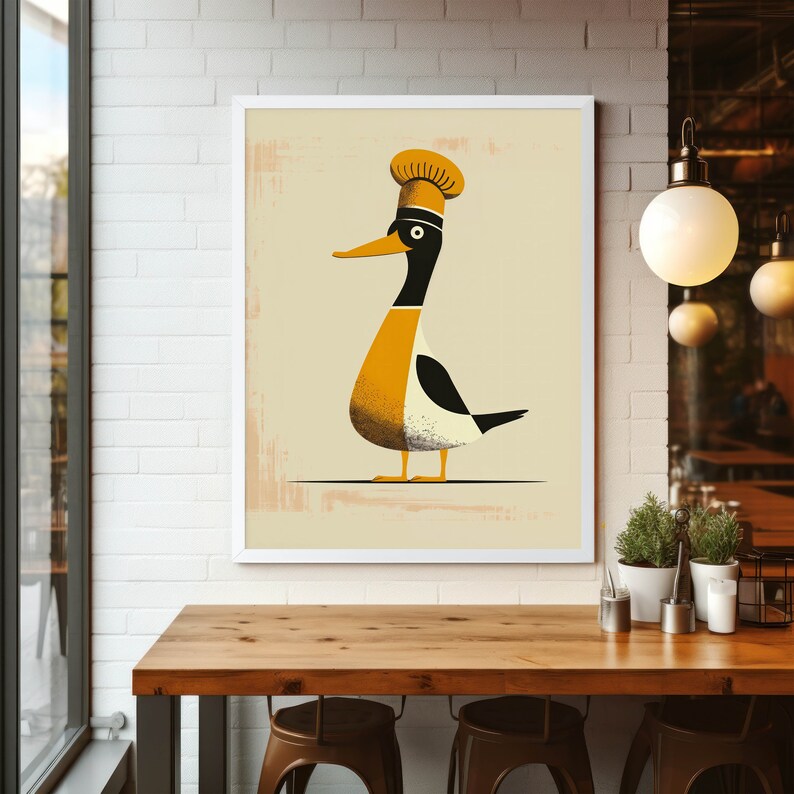 Retro Chef Duck: Vintage Kitchen Art Print Whimsical Duck in Chef's Hat ...