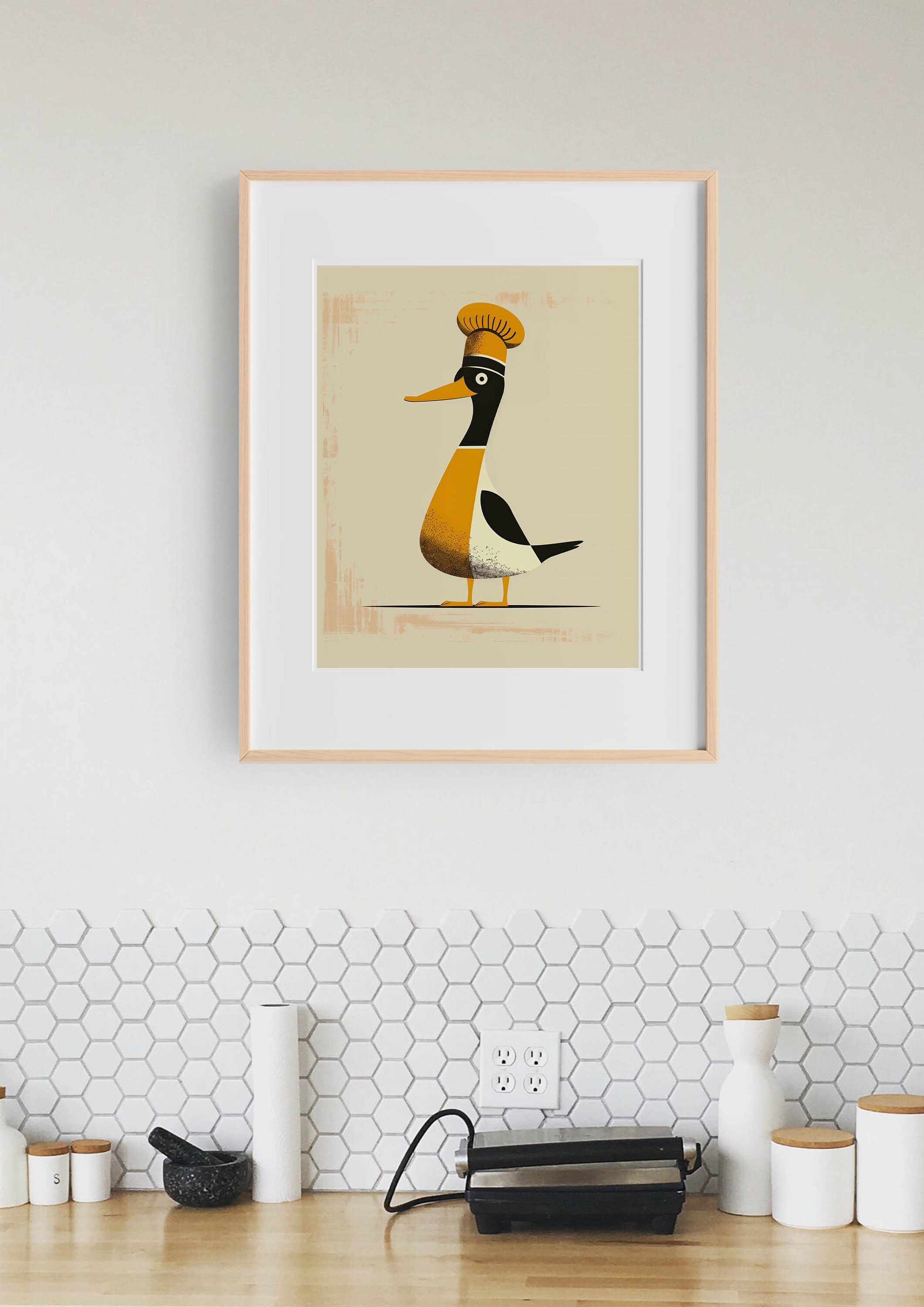 Retro Chef Duck: Vintage Kitchen Art Print Whimsical Duck in Chef's Hat ...