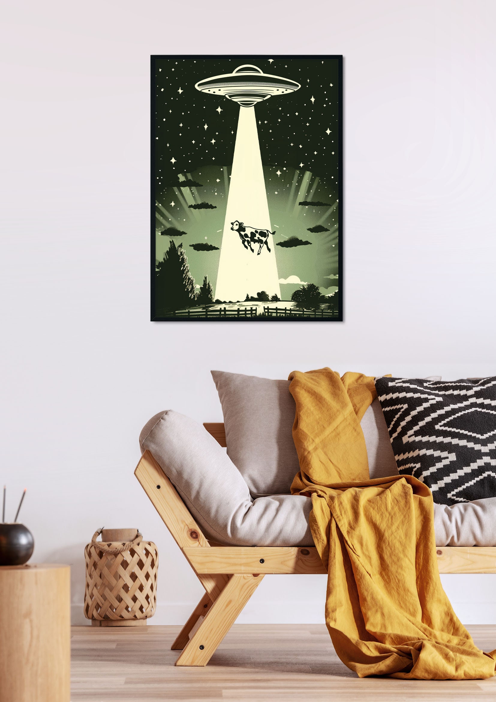 Retro Style UFO Cow Abduction Poster Vintage Sci-fi Alien Encounter Art ...