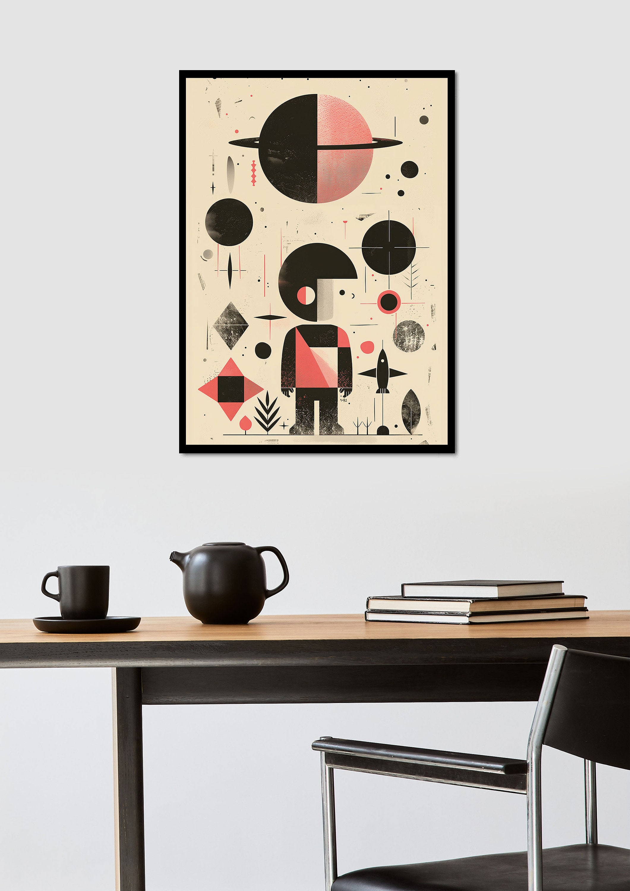 Retro Space Boy Print Mid-century Modern Kid Astronaut and Planets ...