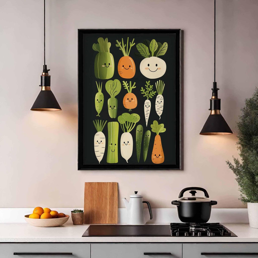 Kawaii Vegetable Art Print, Cute Kitchen Decor, Print for Vegans ...