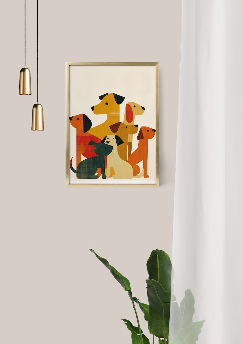 Mid-century Modern Style Dog Family Art Print, Dogs Illustration for ...