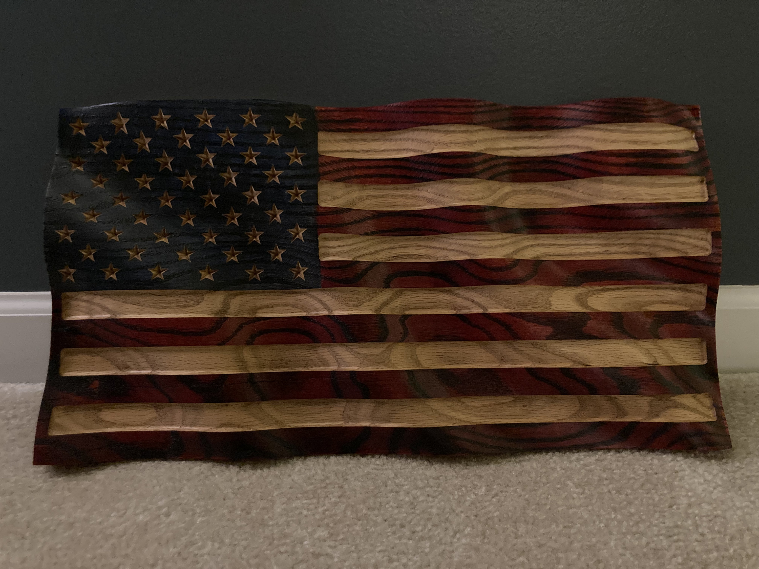 Solid Oak Wave U.S. Flag - Etsy