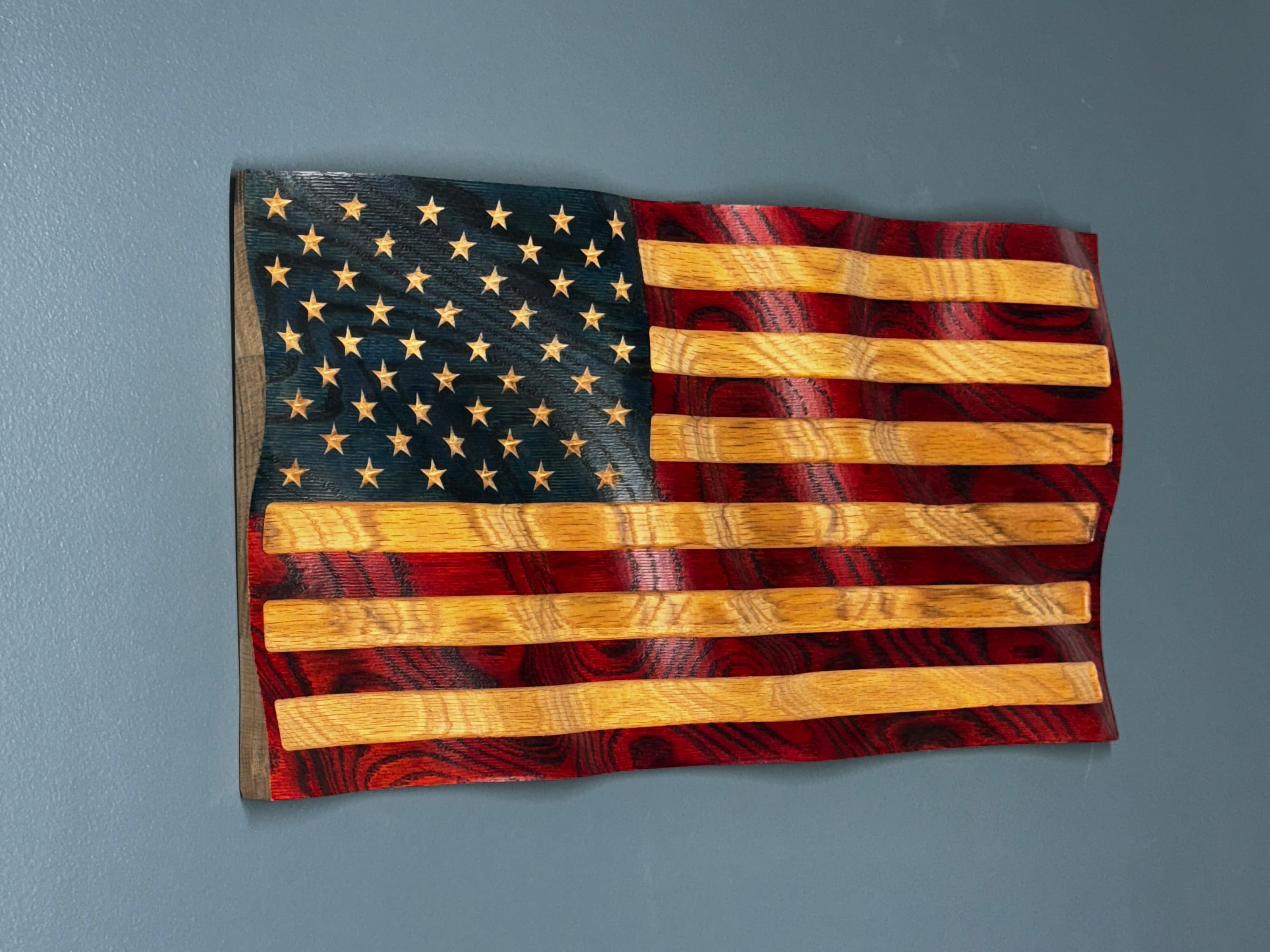 Solid Oak Wave U.S. Flag - Etsy