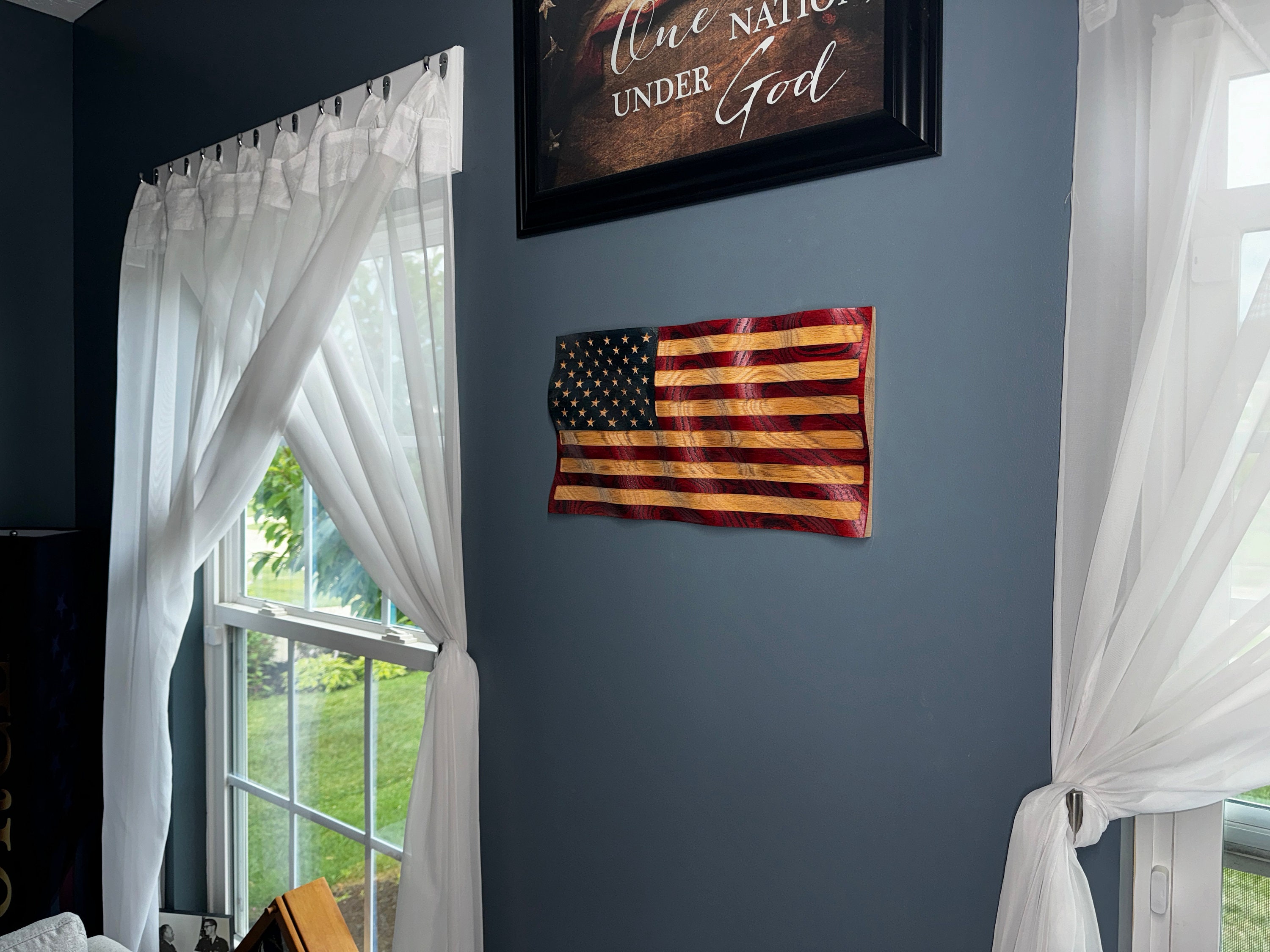 Solid Oak Wave U.S. Flag - Etsy