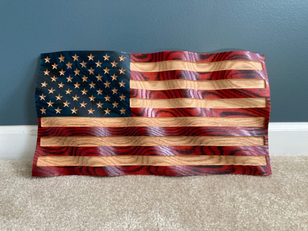 Solid Oak Wave U.S. Flag - Etsy