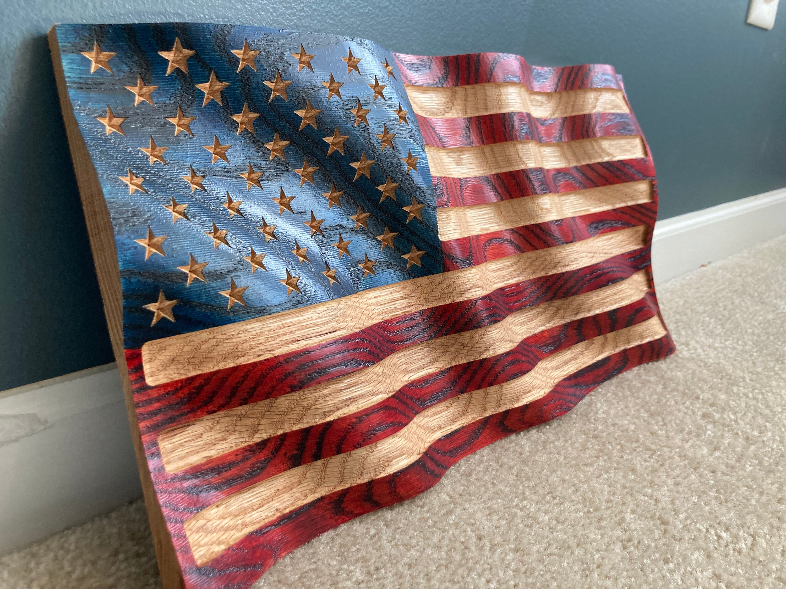 Solid Oak Wave U.S. Flag - Etsy