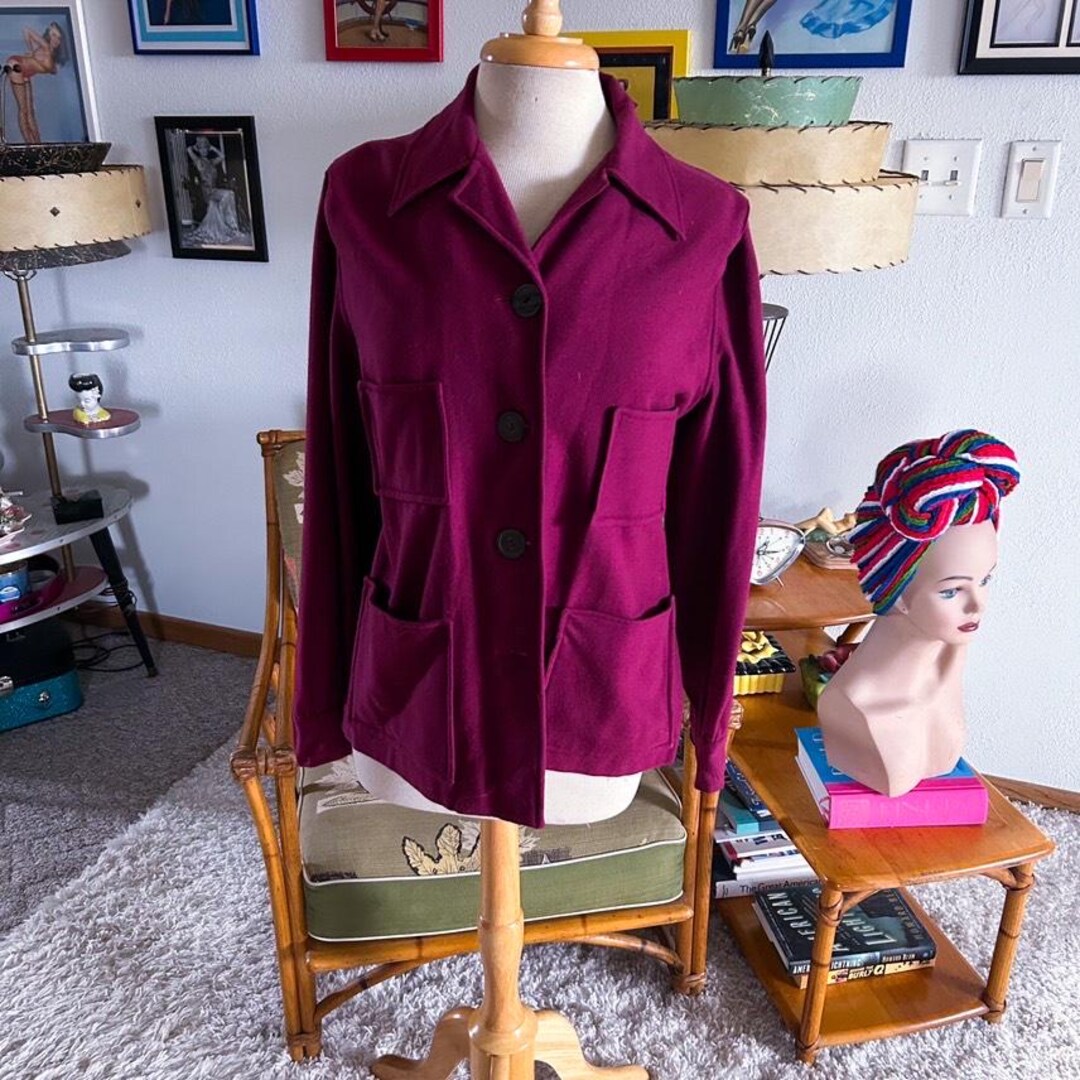 1940s Style Jacket / Vintage 1940s Style Jacket 49er Burgundy Wine M L ...