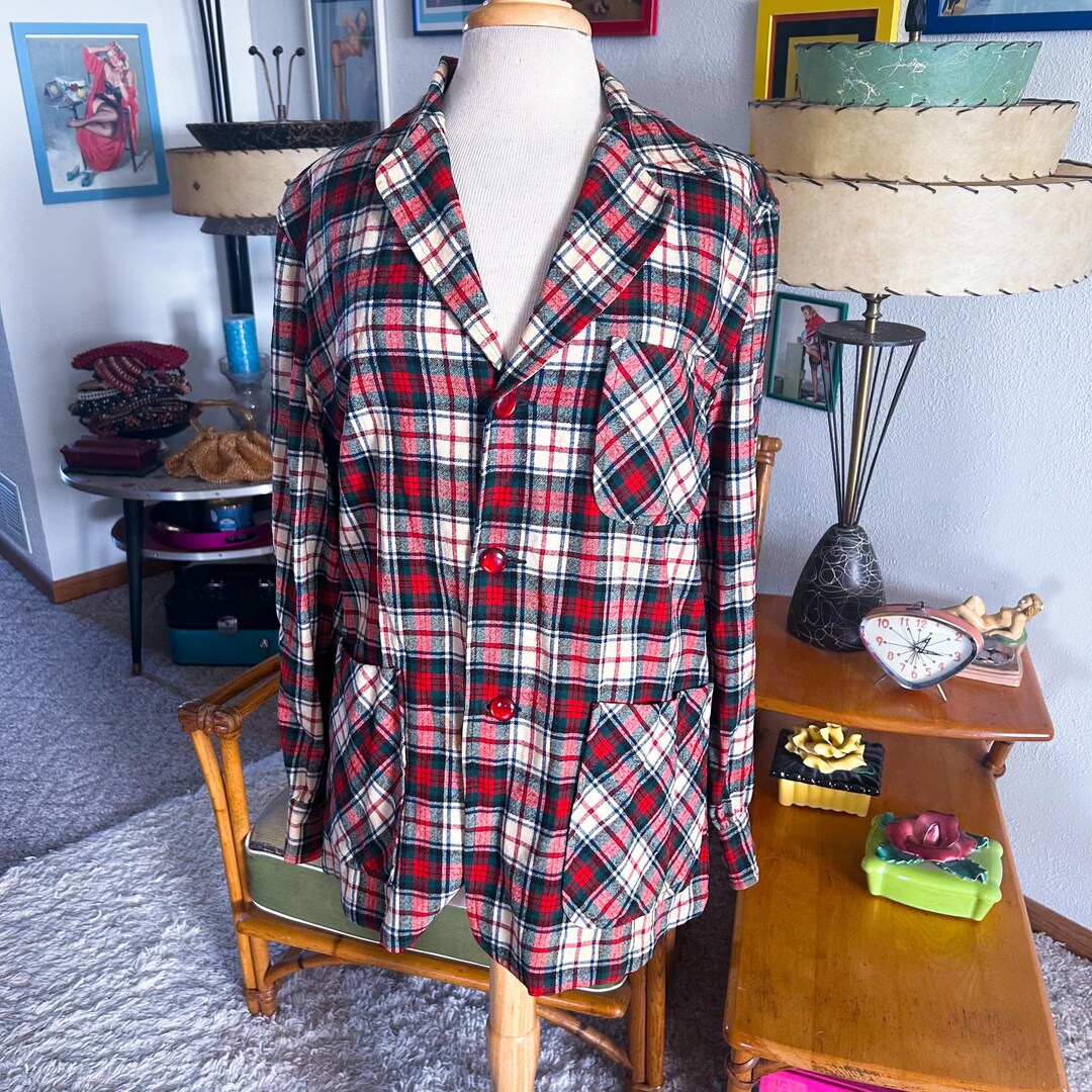 1940s Jacket / 1940s Shirt / Vintage 1940s Jacket Plaid Wool Men’s Pendleton M L 40s Unisex Red ...