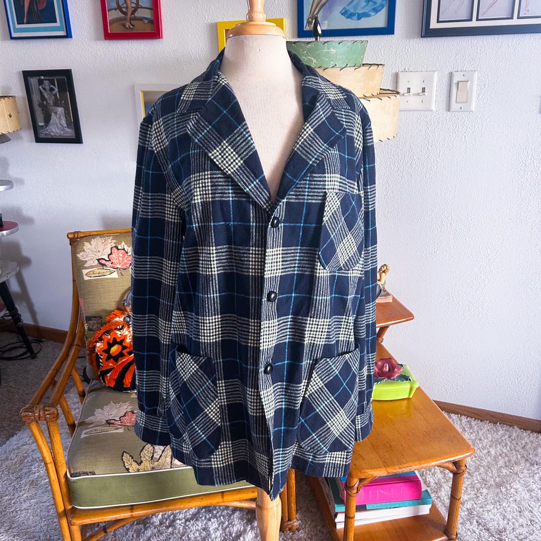 1940s Jacket / 1940s Shirt / Vintage 1940s Jacket Plaid Wool Men’s Pendleton M L 40s Unisex Blue ...
