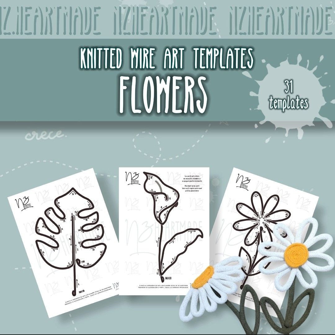 31 Flower and Leaf Templates, Knitted Wire, I-cord Templates, Knitted ...
