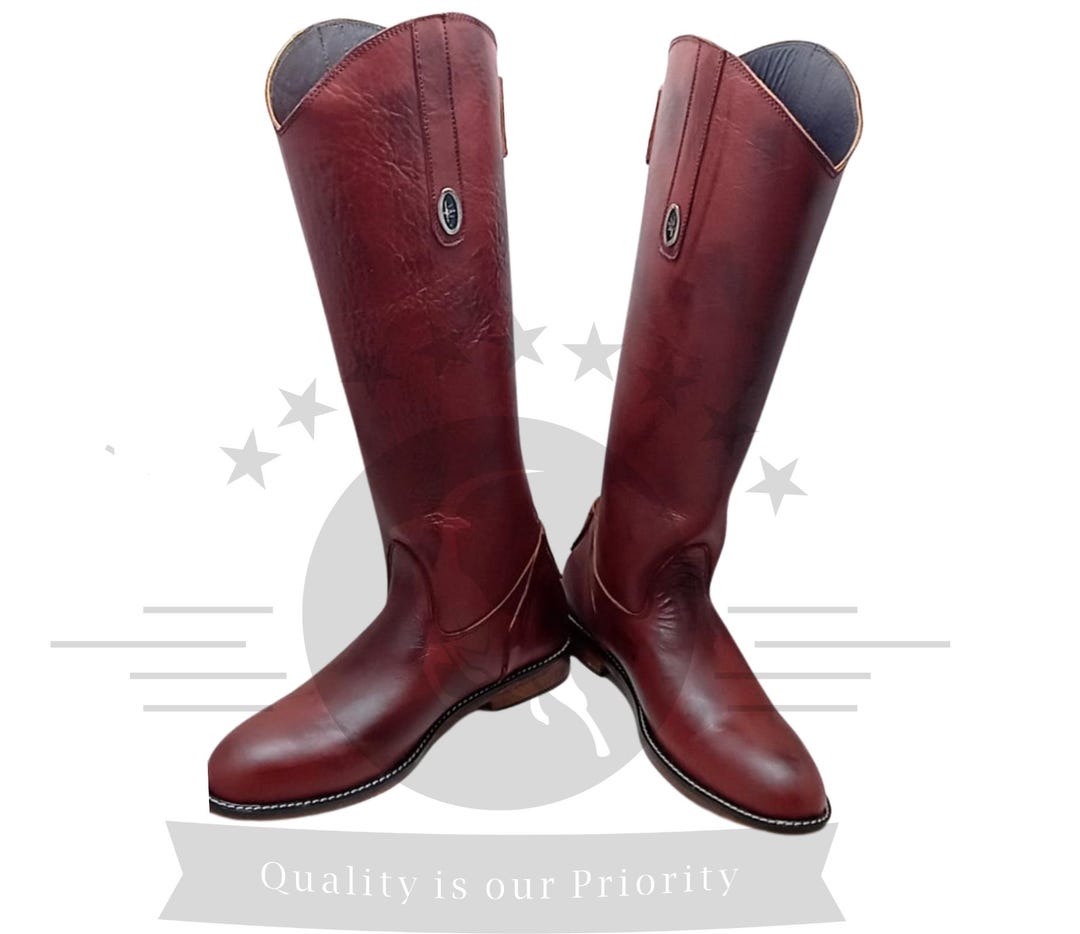 Horse Riding Men's Boots, Horseback Riding Cowhide Leather Boots ...