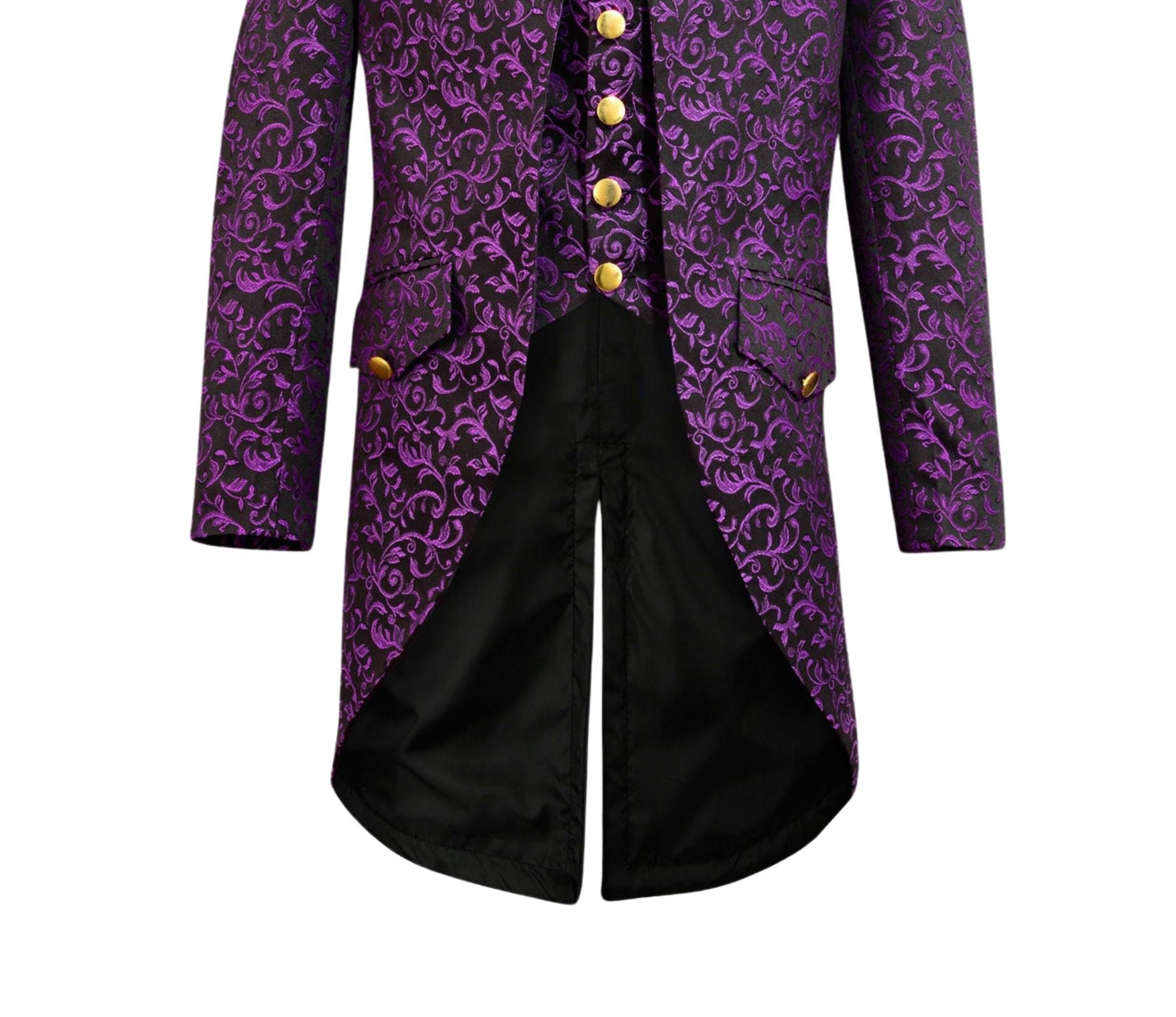 Men's Purple Steampunk Tailcoat, Fashion Victorian Long Coat, Brocade ...