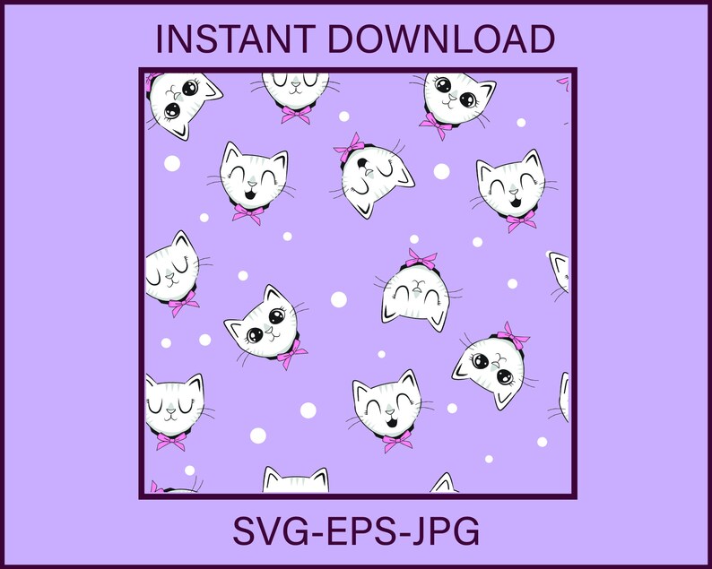 Smiling Cats Seamless Pattern, Seamless Cats Pattern Svg, Cat Print Svg ...