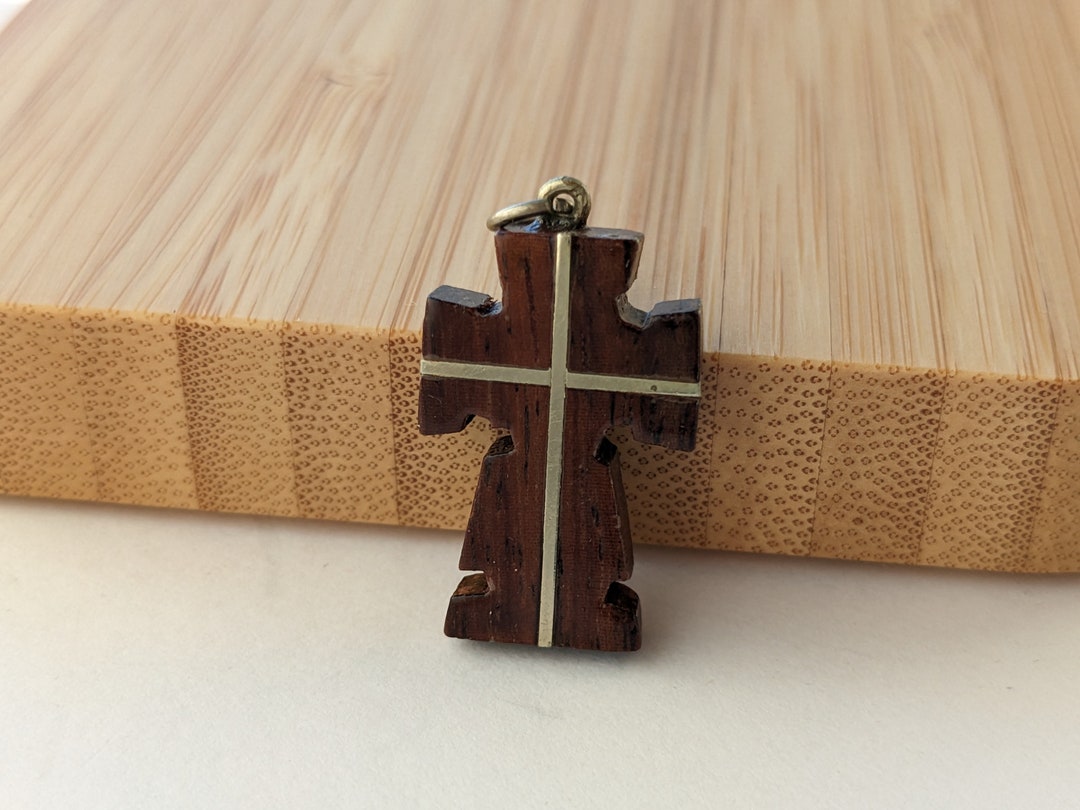 Wood Cross With Inlay Pendant Religious Cross Pendant With Silver Inlay ...