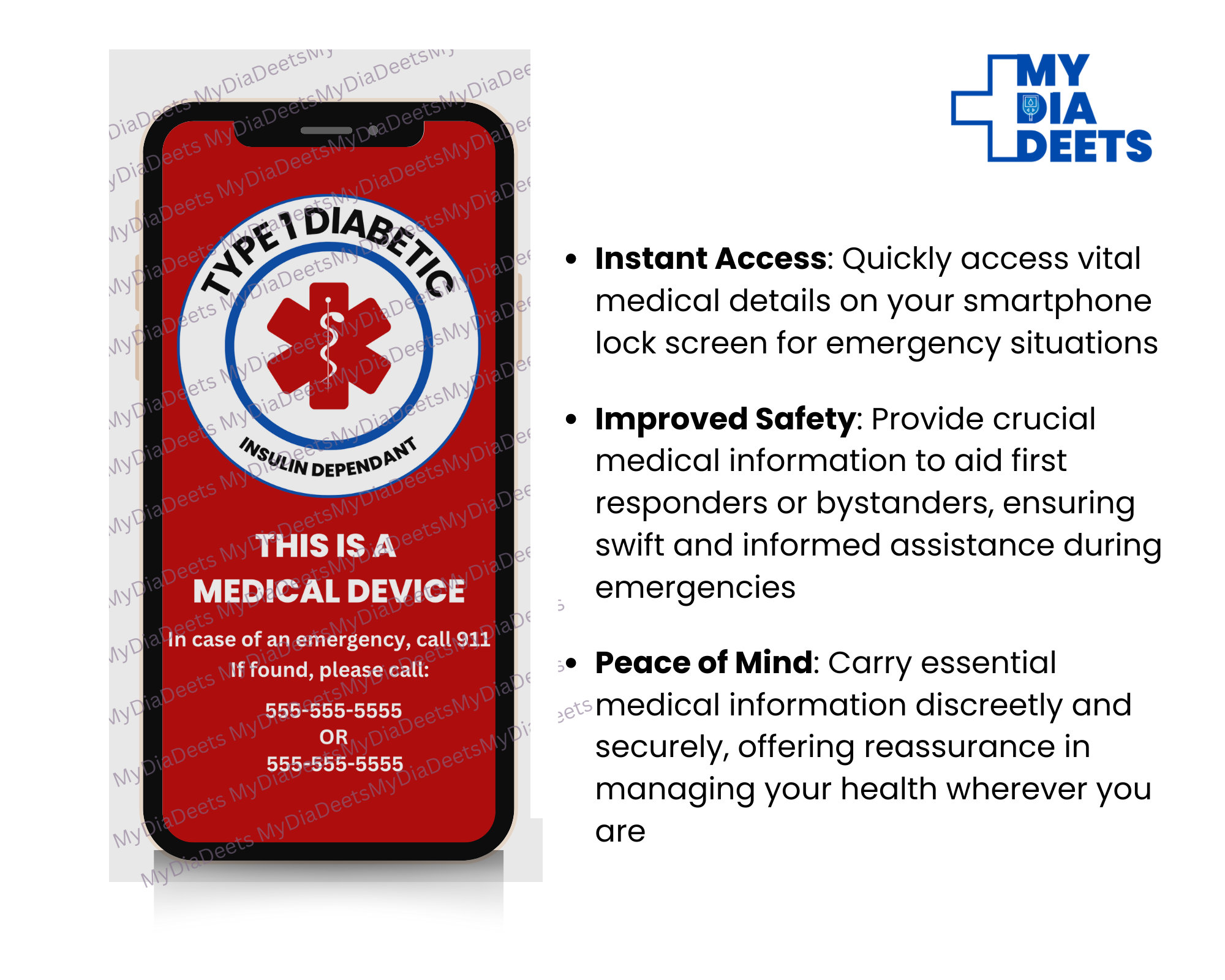 Type 1 Diabetic Medical Alert Phone Wallpaper (canva Editable, Digital ...