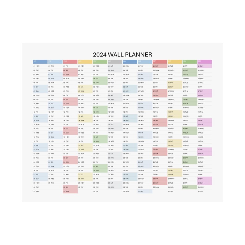 Printable 2024 Wall Planner 2024 Wall Calendar for Office, Home Office ...