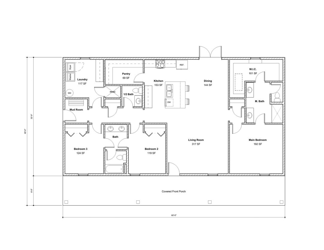 3 Bedroom 2 1/2 Bath Floor Plan House Plan 2000 Sq. Ft. the Moore House ...