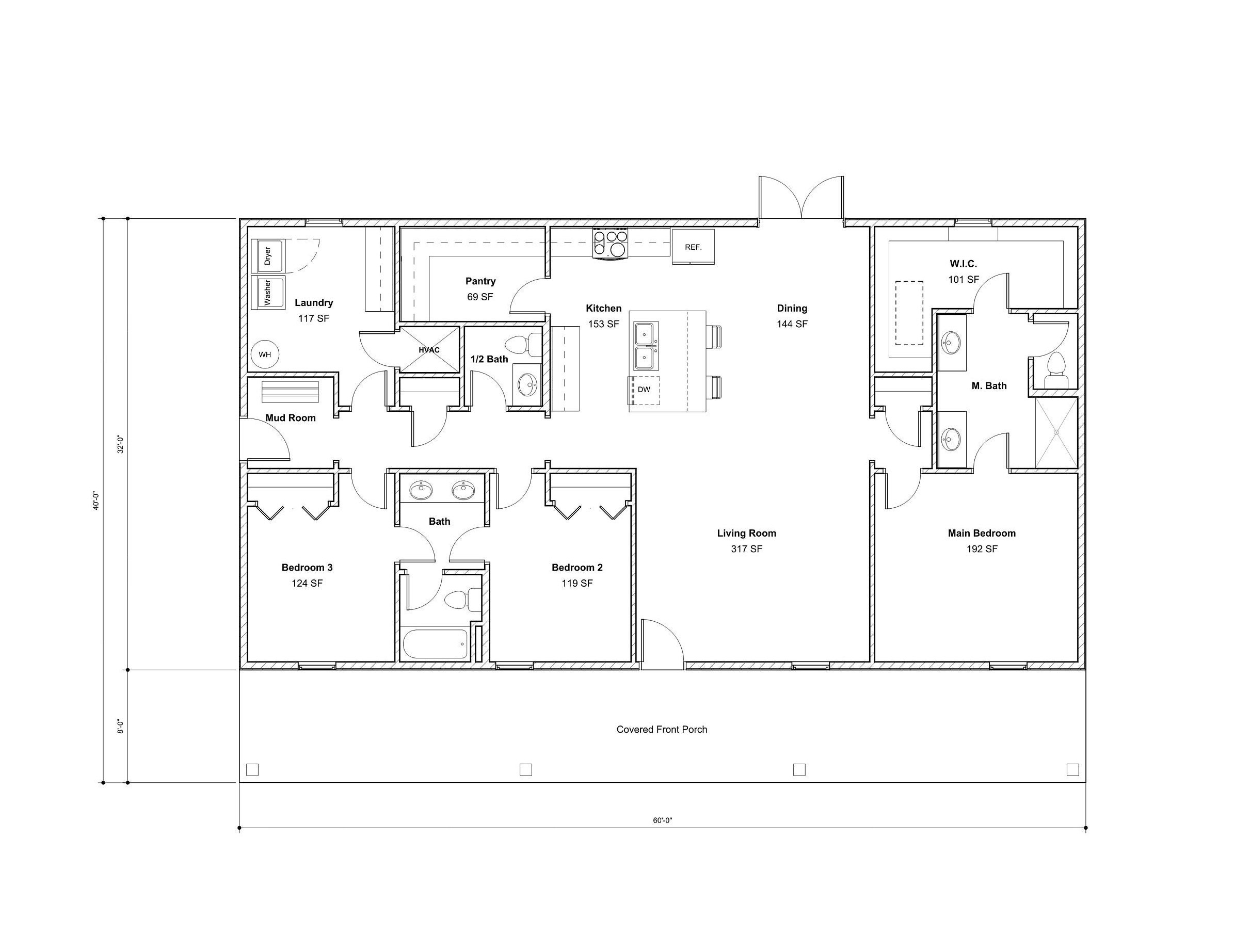 3 Bedroom 2 1/2 Bath Floor Plan House Plan 2000 Sq. Ft. the Moore House ...