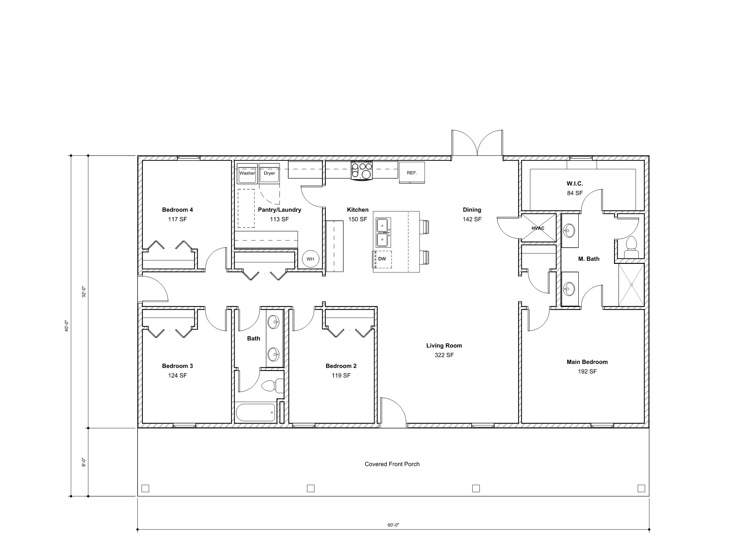 4 Bedroom 2 Bath Floor Plan House Plan 2000 Sq. Ft. the Moore House 4 ...