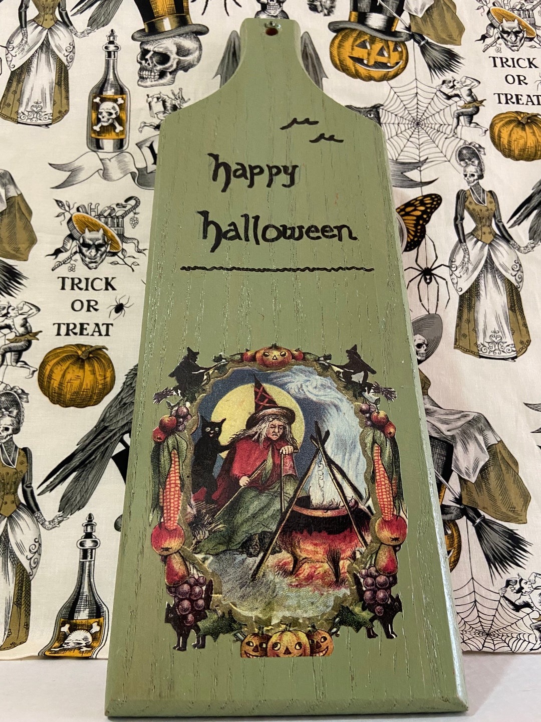 Vintage Halloween Witch Genuine Wood Collectible Paddle Sign - Etsy