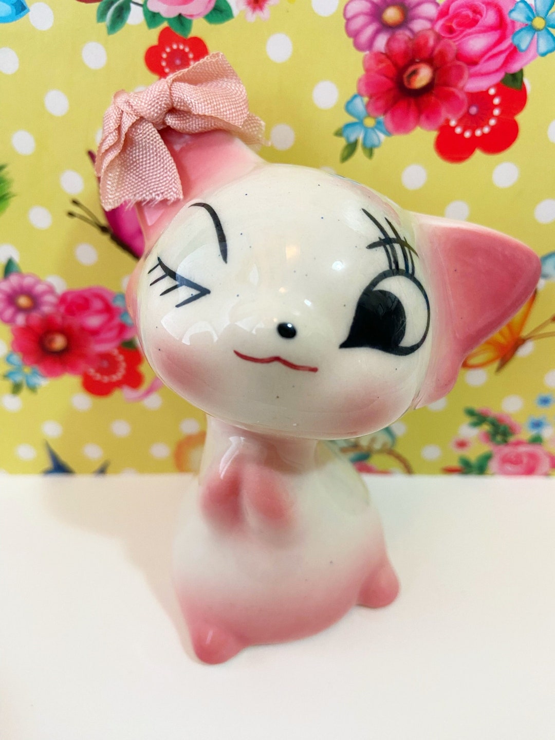 RARE Vintage Winking Kitty Cat Collectible Figurine - Etsy