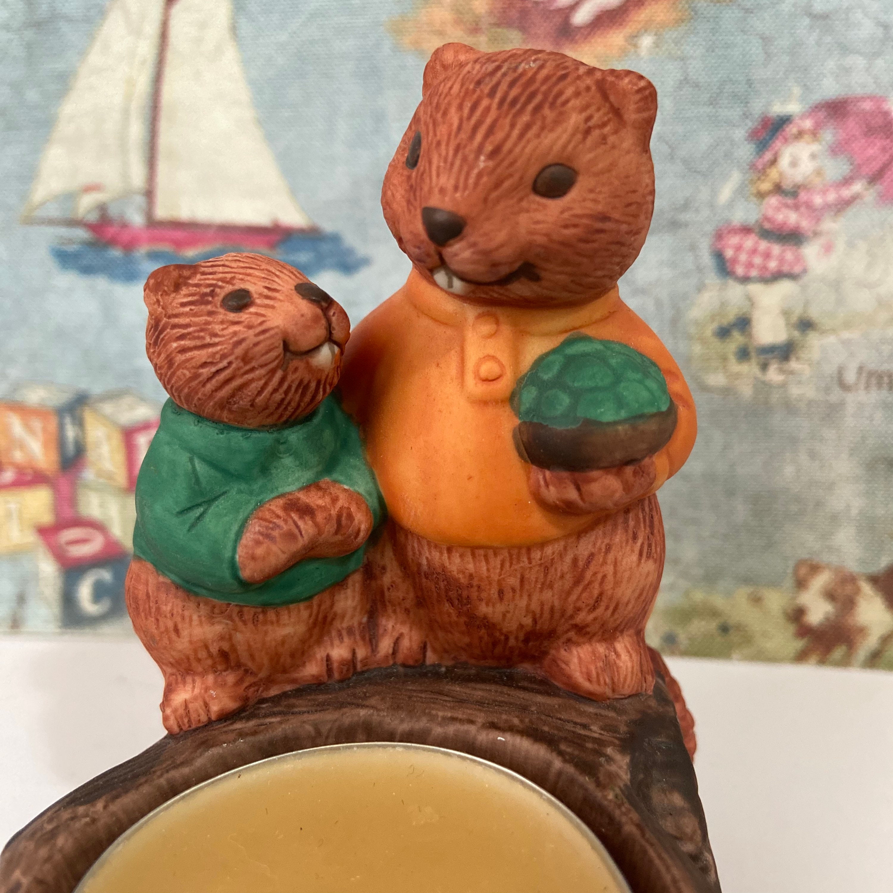 Vintage Father and Son Beaver Tea Light Candle Holder | Etsy
