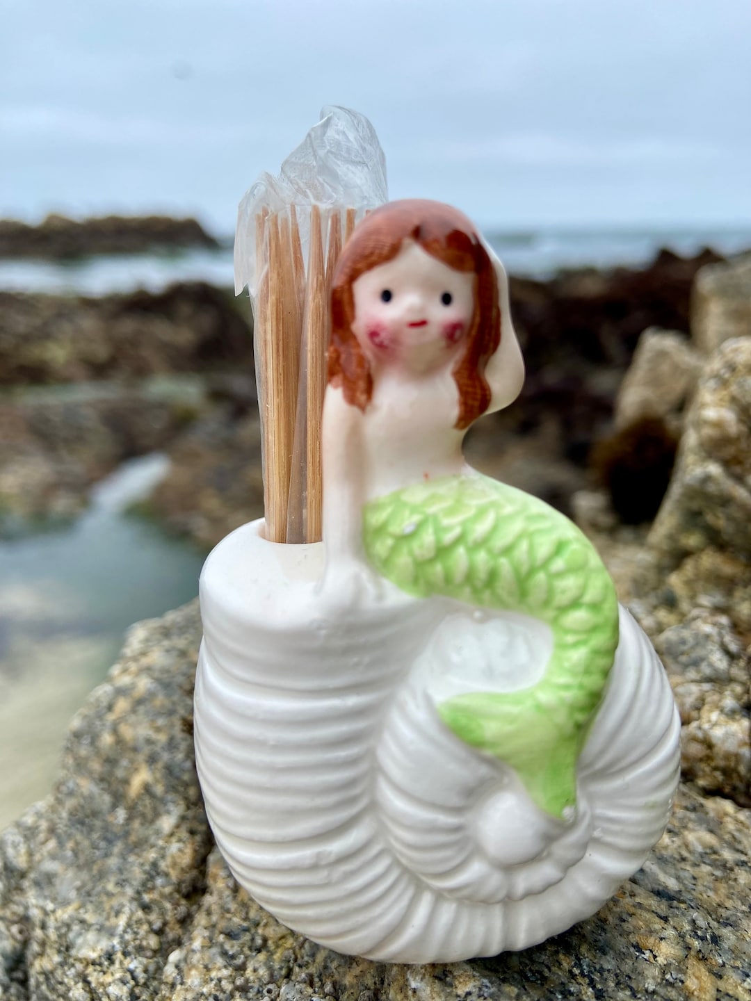 Vintage Mermaid Baby Merbaby on a Seashell Throne Collectible Toothpick ...