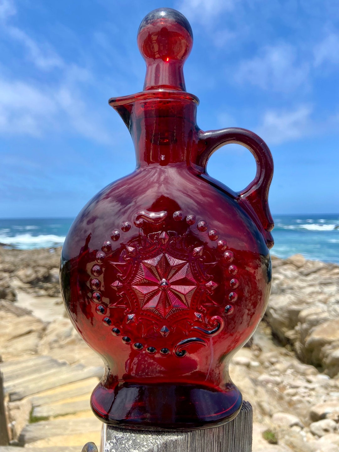 Vintage Glass Bottle Collectible Wheaton Ruby Red Star Jim Beam Liquor ...