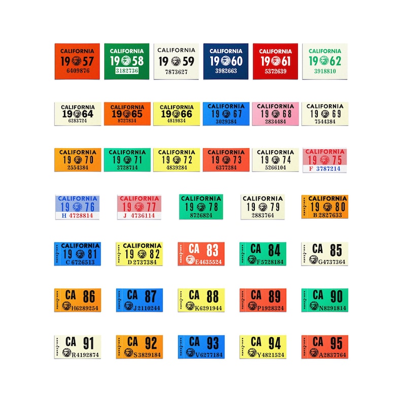 California License Plate Year Stickers — Period-correct Reflective ...