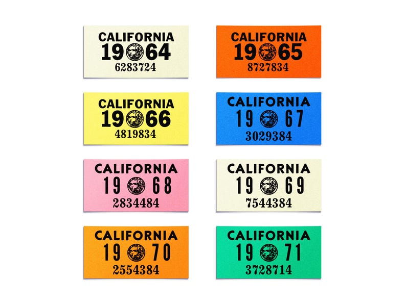 California License Plate Year Stickers — Period-correct Reflective ...