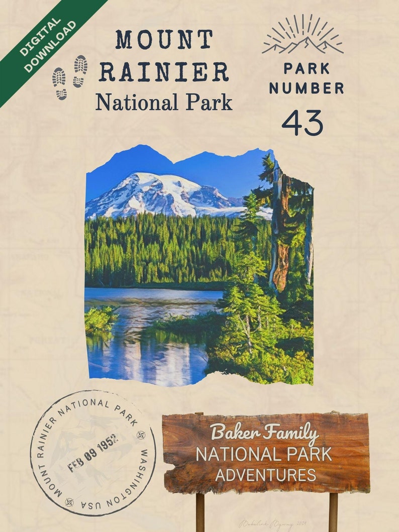 Custom National Park Travel Digital Download, Mount Rainier, Gift for ...
