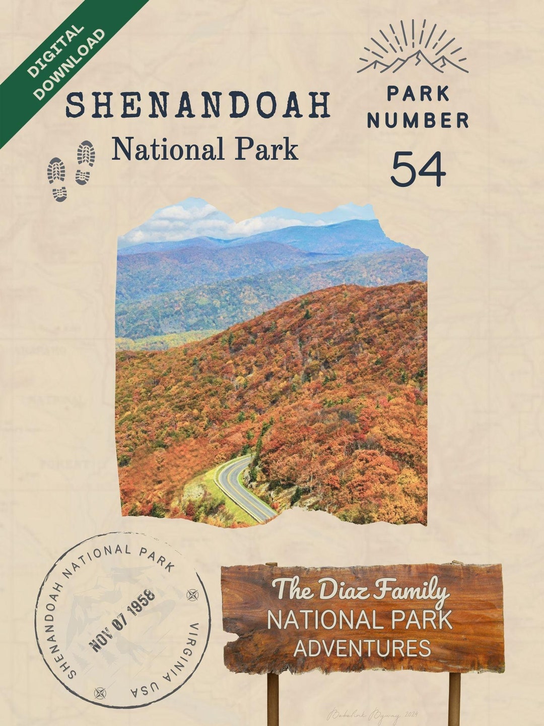 Customized National Park Travel Digital Download, Shenandoah, Gift for ...