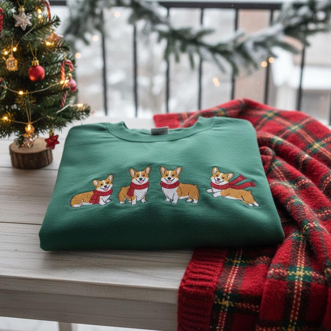 Embroidered Welsh Corgi Christmas Sweatshirt, Cute Dog Holiday Crewneck ...