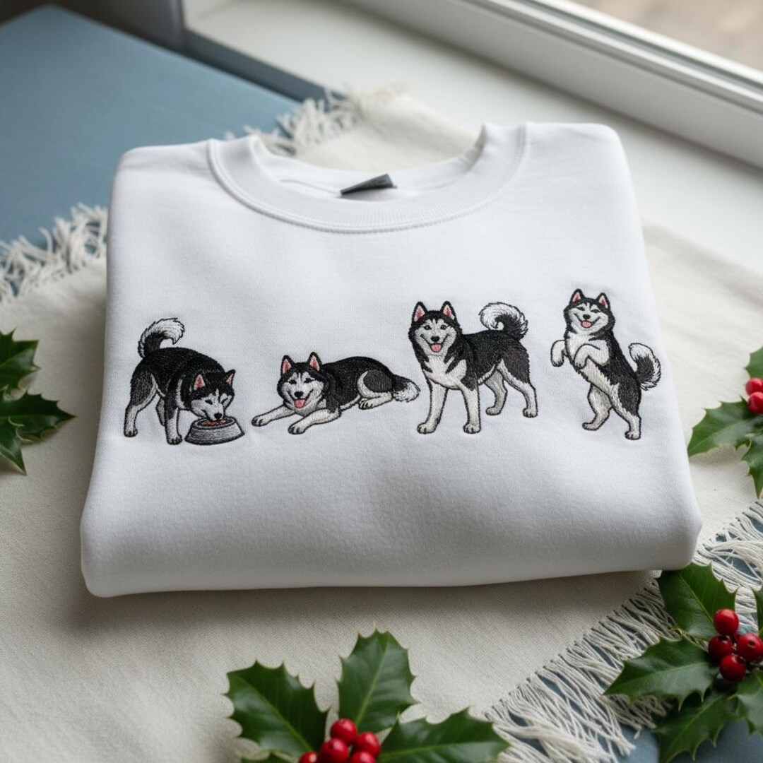 Husky Dog Embroidered Sweatshirt, Dog Lover Family Gift, Christmas ...
