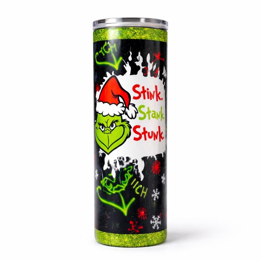 Funny Christmas Grinch Tumbler | 20oz Skinny Glitter Epoxy Cup | White ...
