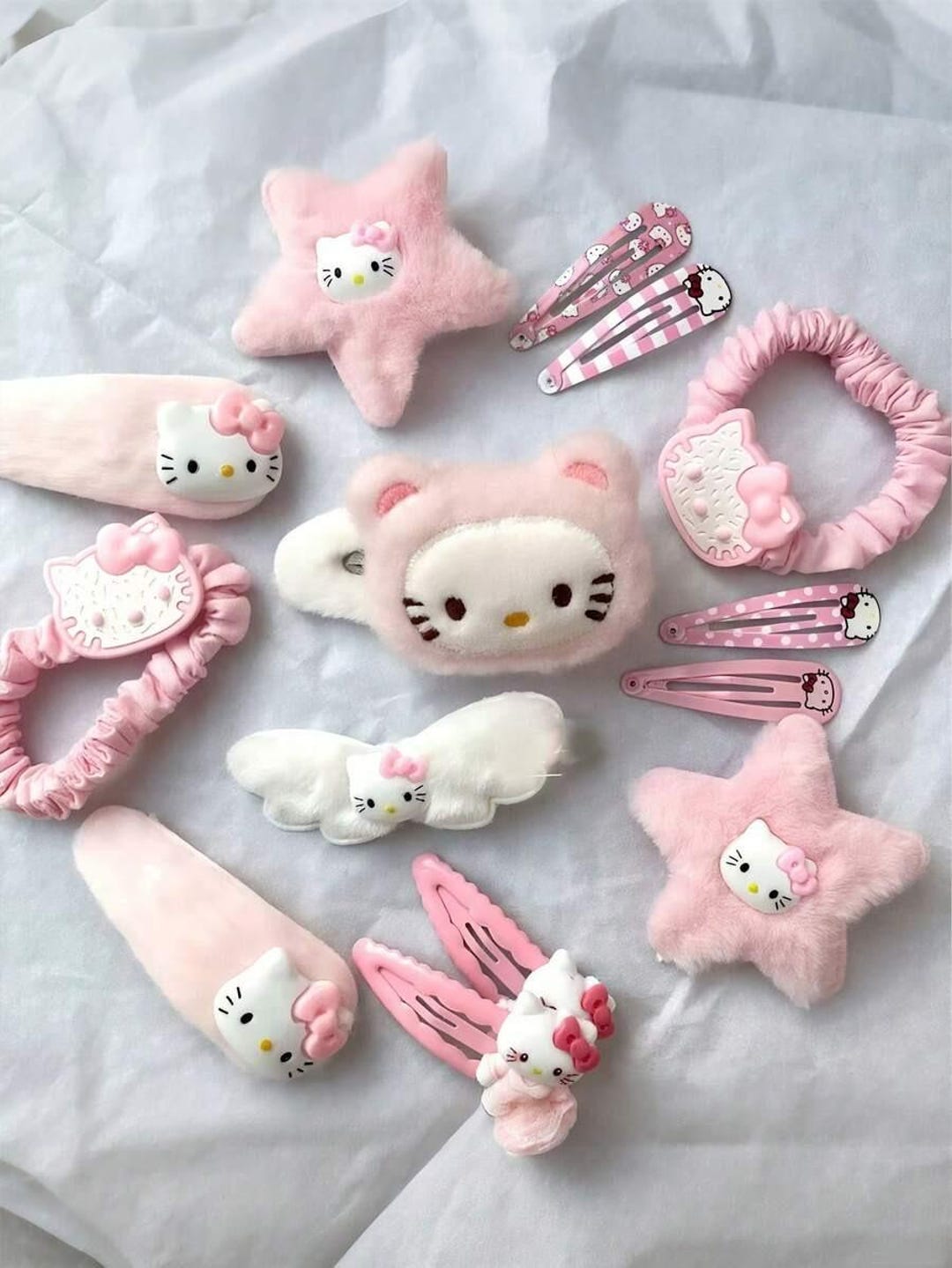 Sanrio 15pcs Cute Pink Plush Cartoon Hello Kitty Hair Clips, Duckbill ...