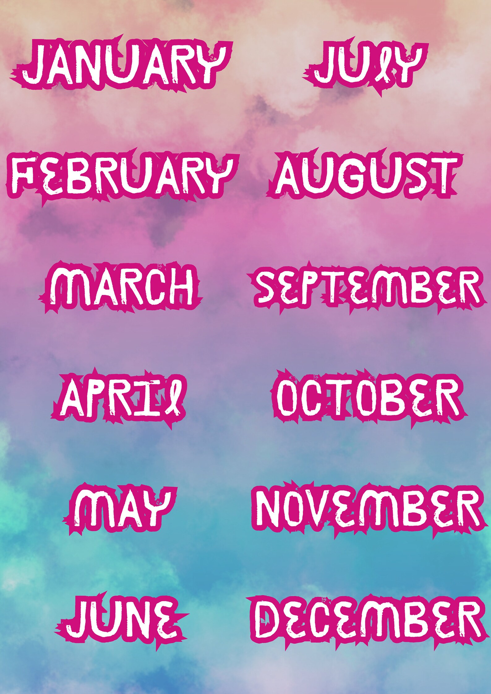 Cute MONTHS (january to December) Digital Printable Designed Stickers ...