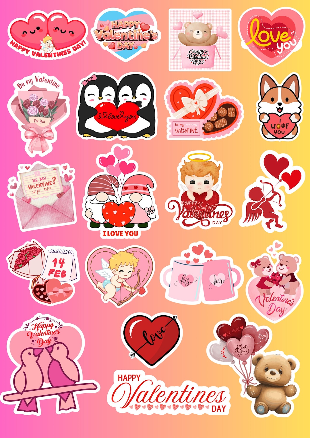 Valentines Day Printable Uniquely Designed Digital Stickers, Png, Print ...