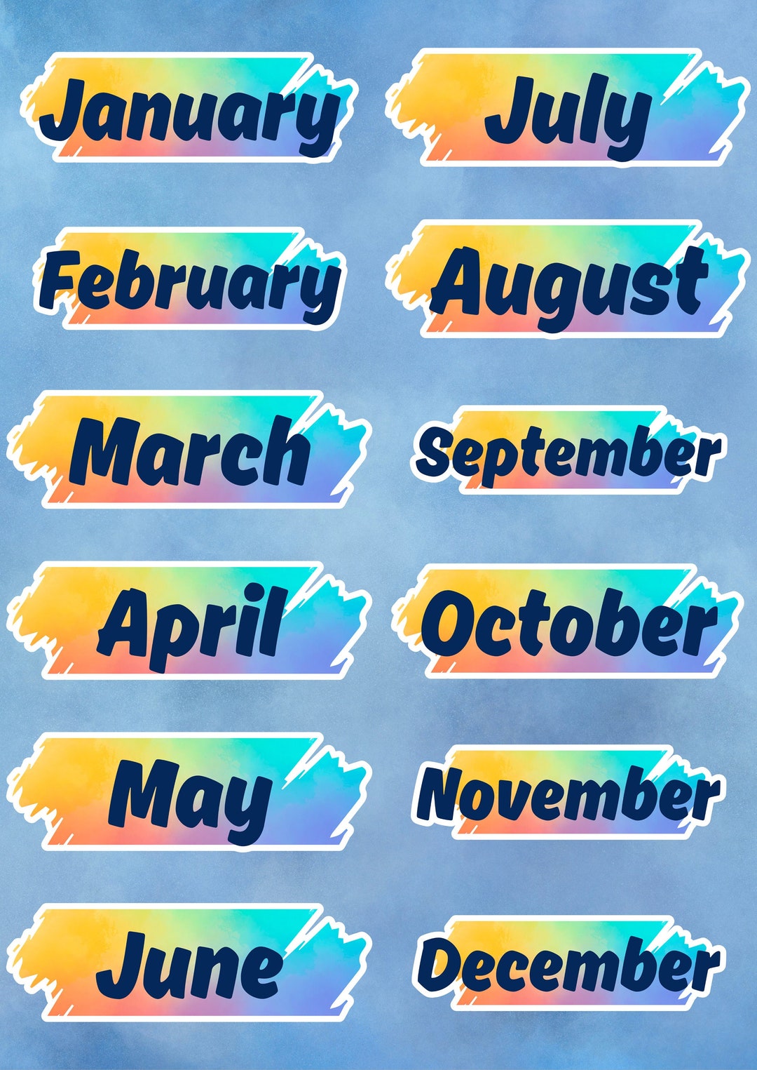 Cute MONTHS (january to December) Digital Printable Designed Stickers ...